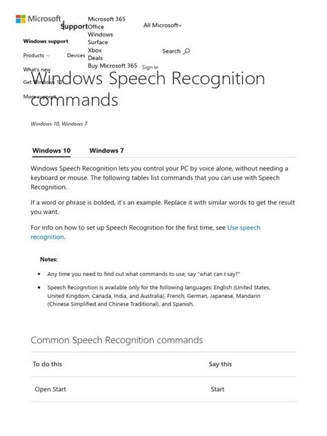 Windows Speech Recognition Commands Pdf