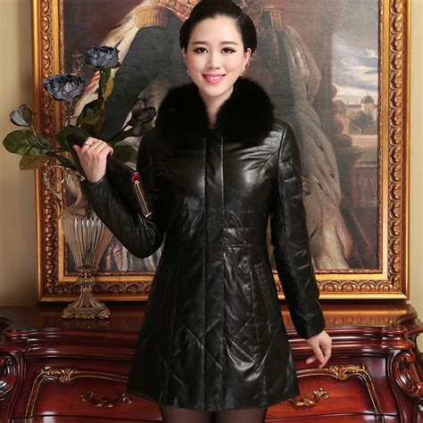 2015海宁新款皮衣女狐狸毛领绵羊皮真皮羽绒服中长款修身大码外套 啄木鸟海宁皮都