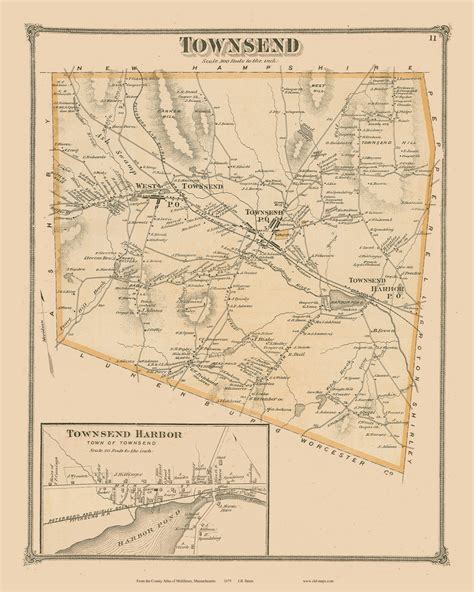 Townsend And Townsend Harbor Massachusetts 1875 Old Town Map Reprint