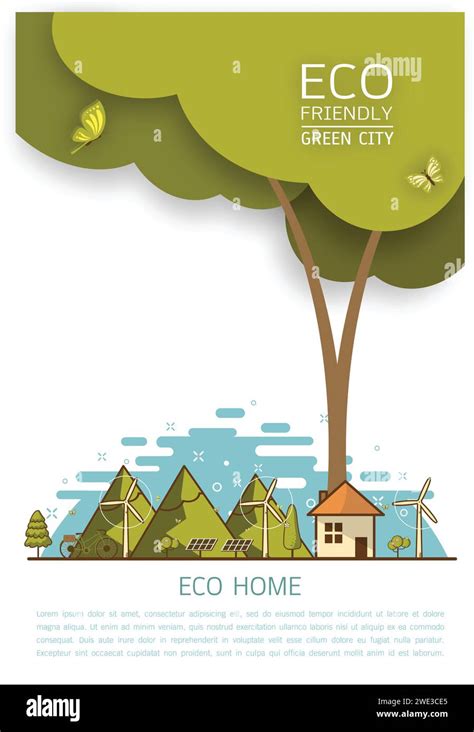 Vector Illustration Of Eco Earth With Of Wind Turbine Bike Solar