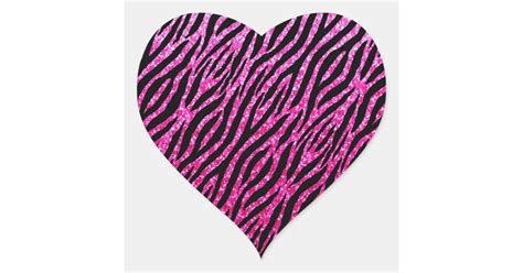 Trendy Hot Pink Zebra Print Glitz Glitter Sparkles Heart Sticker Zazzle
