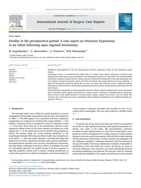 Pdf Case Report Fatality In The Perioperative Period A Case Report On Refractory Hypoxemia In