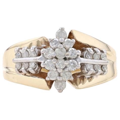 Yellow Gold Diamond Cluster Ring 10k Round Brilliant 40ctw For Sale At