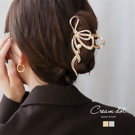 【楽天市場】【定形外郵便ok】バンスクリップ ヘアクリップ レディース 大きめ ヘアアクセサリー 髪留め まとめ髪 リボン メタル 一粒パール