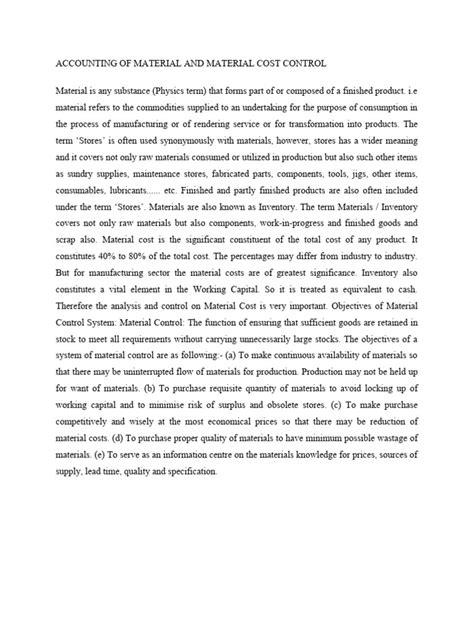 Accounting For Material And Material Cost Control Pdf Inventory