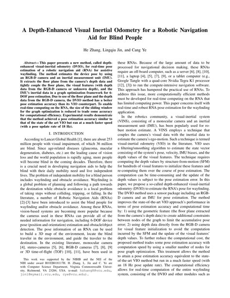 pdf a depth enhanced visual inertial odometry for a robotic