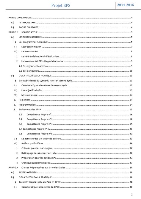 Projet P Dagogique EPS 14 15 PARTIE 1 PREAMBULE A INTRODUCTION B