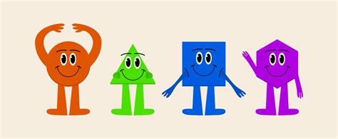Set Of Various Bright Basic Geometric Figures With Face Emotions Hands