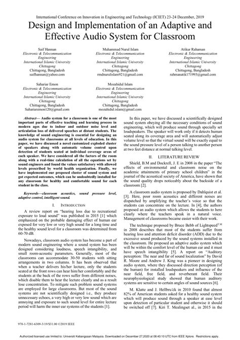 PDF Design And Implementation Of An Adaptive And Effective Audio System For Classroom