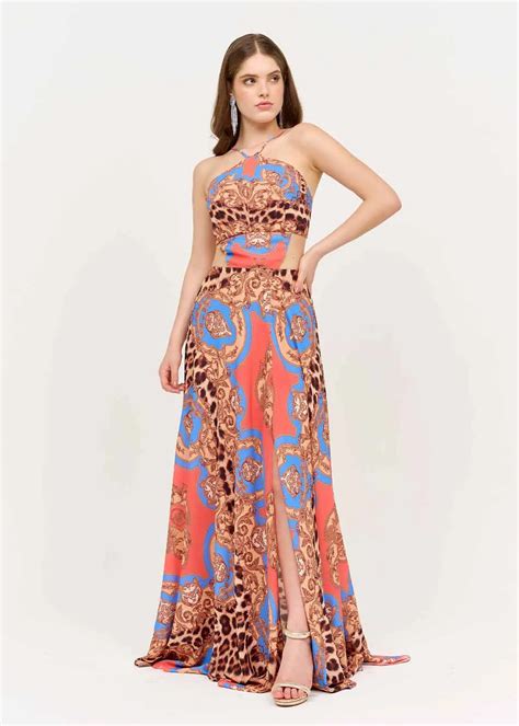Vestido Longo Frente Unica Camadas Fleche D´or