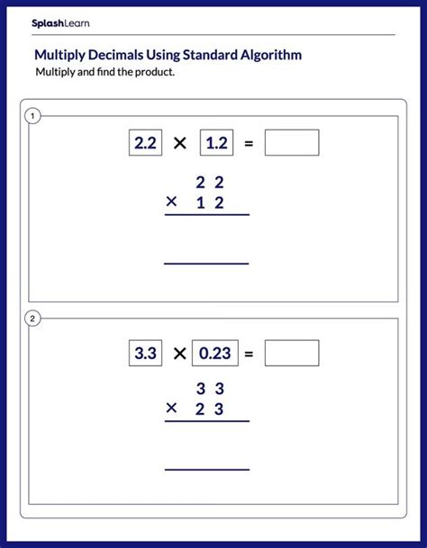 Multiplying Decimals Using Standard Algorithm Worksheet
