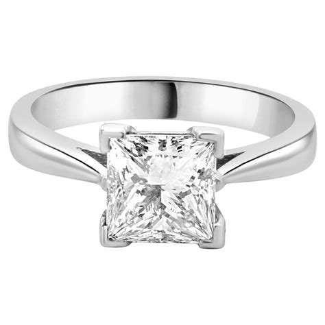 14 Karat White Gold Princess Cut Diamond Engagement Ring For Sale At