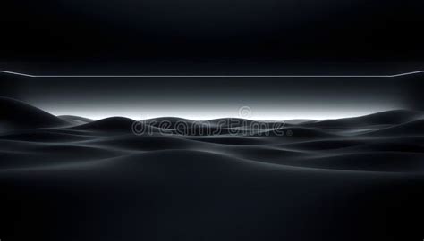 Abstract Dark Landscape Minimalist Black Waves Under Glowing Line Stock Illustration