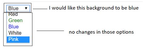 Html How To Change Background Color Only Of Selected Option With Javascript Stack Overflow