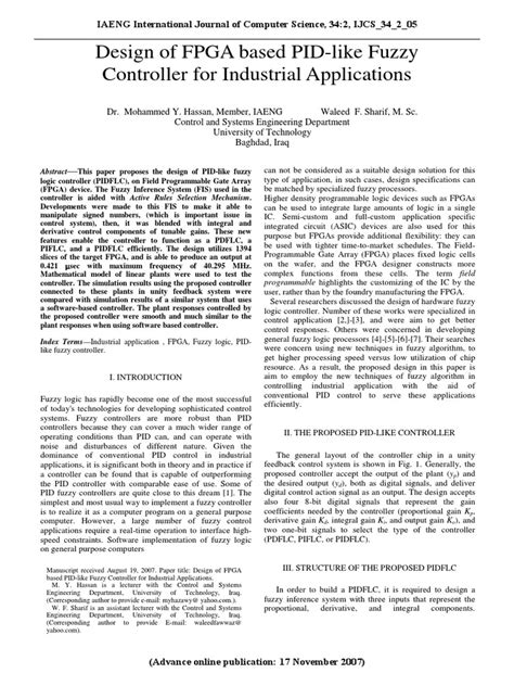 Hassam M 2005 Design Of Fpga Based Pid Like Fuzzy Controller Pdf Field Programmable