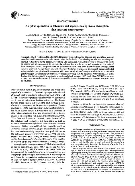 Pdf Sulphur Speciation In Bitumens And Asphaltenes By X Ray