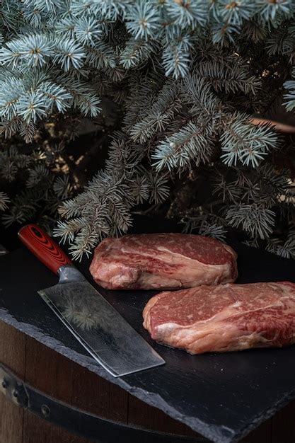 Premium Photo Raw Marble Meat Black Angus Ribeye Steak