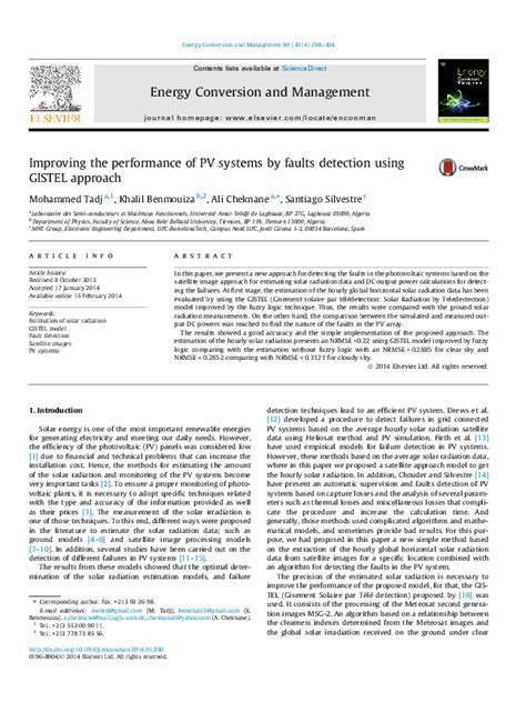 Pdf Improving The Performance Of Pv Systems By Faults Detection Using Gistel Approach