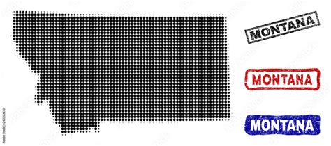 Halftone Dot Vector Abstract Montana State Map And Isolated Black Red