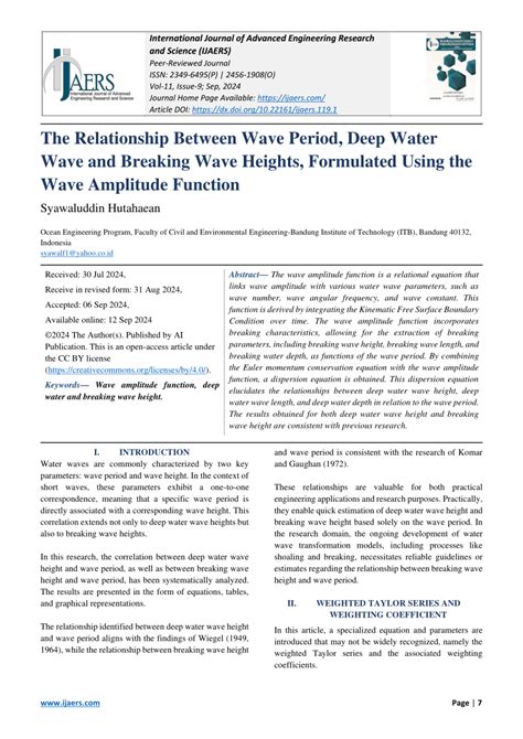 Pdf The Relationship Between Wave Period Deep Water Wave And Breaking Wave Heights