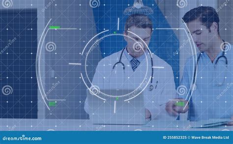 Animation Of Scope Scanning Over Diverse Doctors Stock Video Video Of Montage Female 255852325