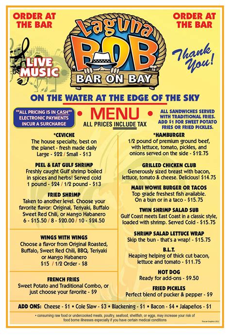 Menu At Laguna Bob Pub And Bar South Padre Island Laguna Blvd
