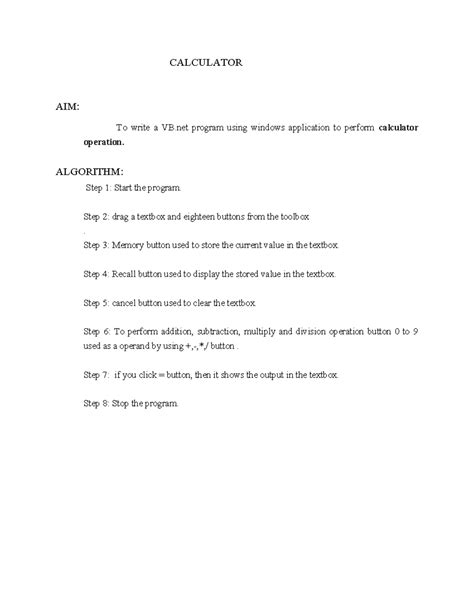 184819119 vb net programs and algorithms calculator aim to write a