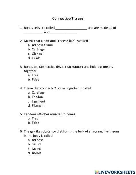 Tissues Worksheet With Answer Key Exercises Anatomy Docsity