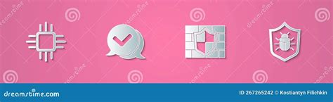Set Paper Cut Processor With Microcircuits CPU Check Mark In Speech