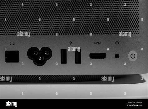 Backside Ports And Ventilation Grid Low Key Still Life Of Modern New Desktop Computer System