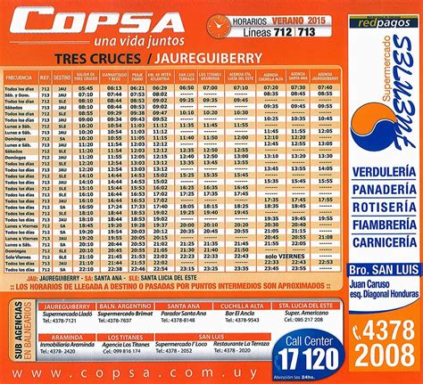 Horarios Del Transporte Metropolitano Horarios De Verano 2015 Empresa Copsa Lineas 712 Y