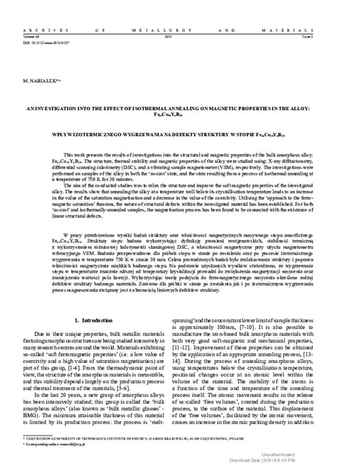 Pdf An Investigation Into The Effect Of Isothermal Annealing On The Structure Xrd