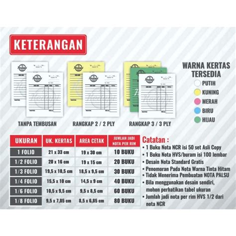 Jual CETAK NOTA 1 Rim 3 Ply Rangkap Percetakan NCR Custom Nota