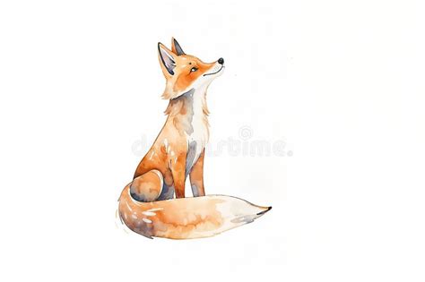 Tranquil Fox Looking Up In Watercolor Landscape Stock Illustration