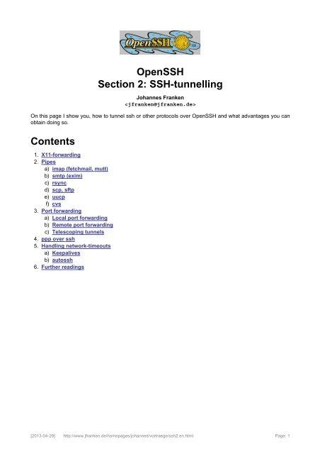 Openssh Section 2 Ssh Tunnelling Contents Jfrankende