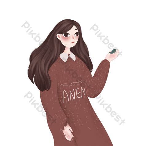 아름 다운 손으로 그린 소녀 잎을 손에 들고 일러스트 Png Psd 무료 다운로드 Pikbest