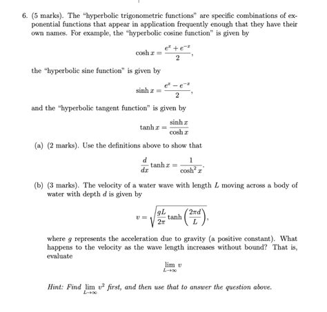 Solved Marks The Hyperbolic Trigonometric Chegg