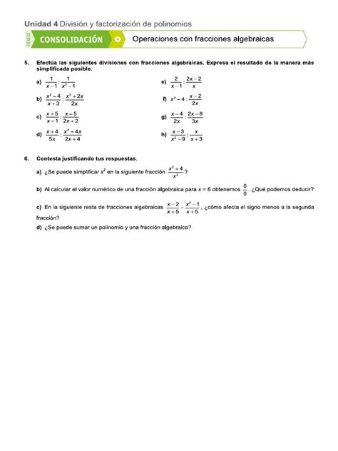 Fracciones Algebraicas De Polinomios Ii Ejercicios 3eso Pdf
