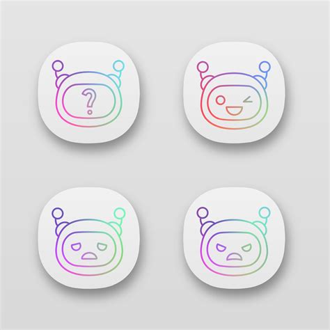 Robot Emojis App Icons Set Chatbot Emoticons Angry Winky Sad Chat Bot Smileys Ui Ux User