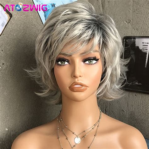 Short Platinum Blonde Pixie Cut Wigs For White Women Ombre Blonde