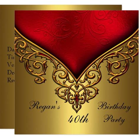 Fabulous 40 Red Black Silver Birthday Party Invitation Zazzle Artofit