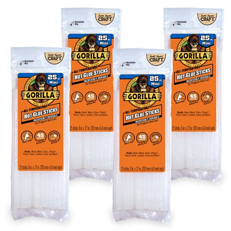 Gorilla Hot Glue Sticks Mini Size 8 Long X 27 Diameter