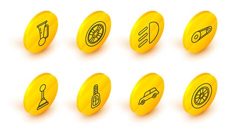 세트 라인 자동차 휠 리모컨 기어 시프터 타이밍 벨트 키트 하이 빔 차량 아이콘신호 경적을 설정합니다 벡터 3차원 형태에 대한 스톡 벡터 아트 및 기타 이미지 Istock