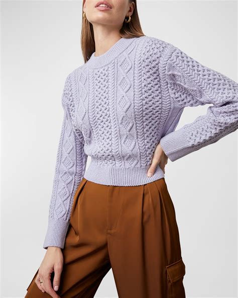 Blanc Noir Lurex Metallic Cable Knit Sweater Neiman Marcus