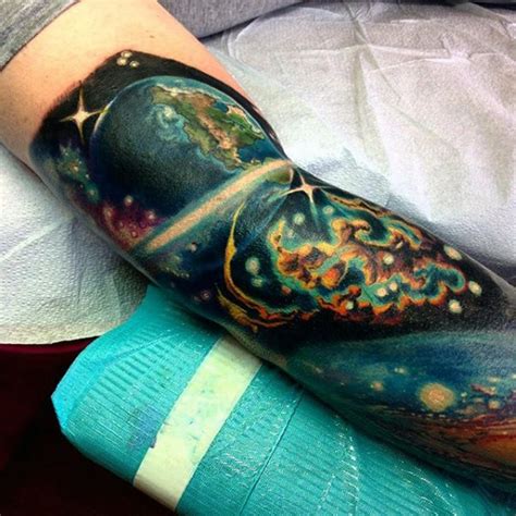 Big Colored Space Themed Tattoo On Sleeve Tattooimagesbiz