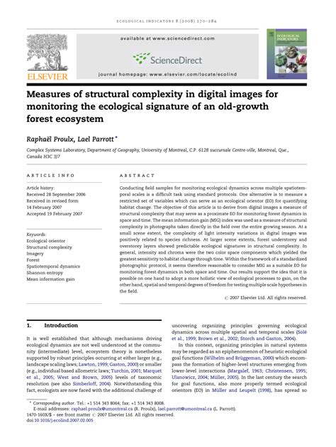 Pdf Structural Complexity In Digital Images As An Ecological Indicator For Monitoring Forest