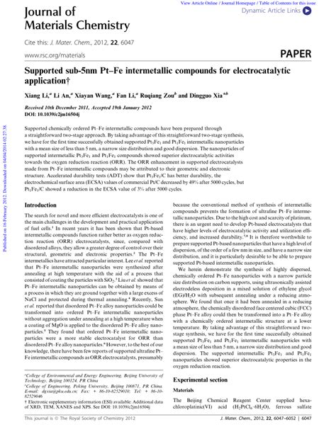 Pdf Supported Sub 5nm Pt Fe Intermetallic Compounds For