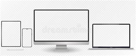 Realistic Vector Device Set Monitor Laptop Tablet And Phone Template