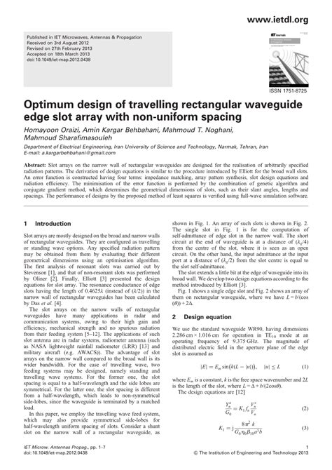 Pdf Optimum Design Of Travelling Rectangular Waveguide Edge Slot Array With Non Uniform Spacing