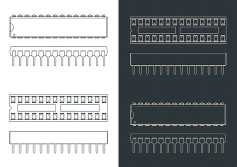 Microcontroller And Dip Socket Blueprints 46806412 Vector Art At Vecteezy